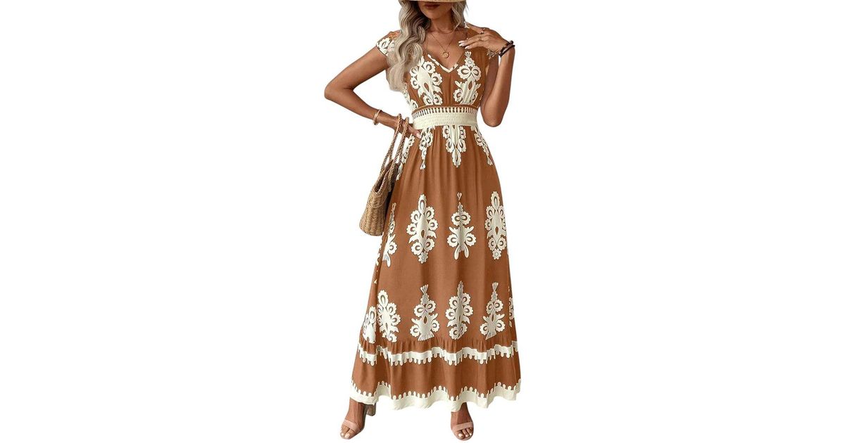 LEON GORI Maxi Dress in Brown | Lyst UK