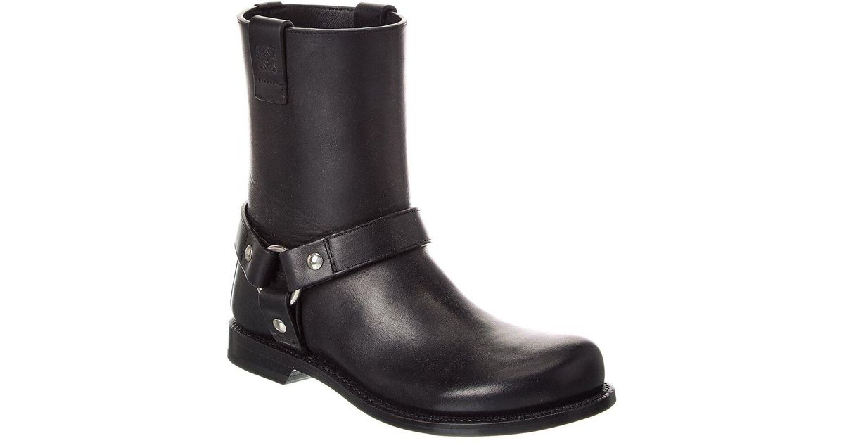 Loewe Campo Leather Biker Boot in Black | Lyst