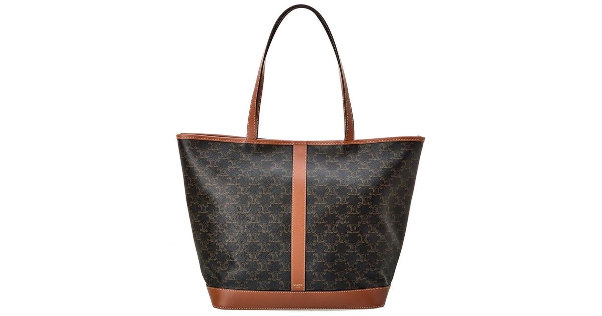 Celine Cabas Medium Triomphe Coated Canvas & Leather Tote in Black | Lyst