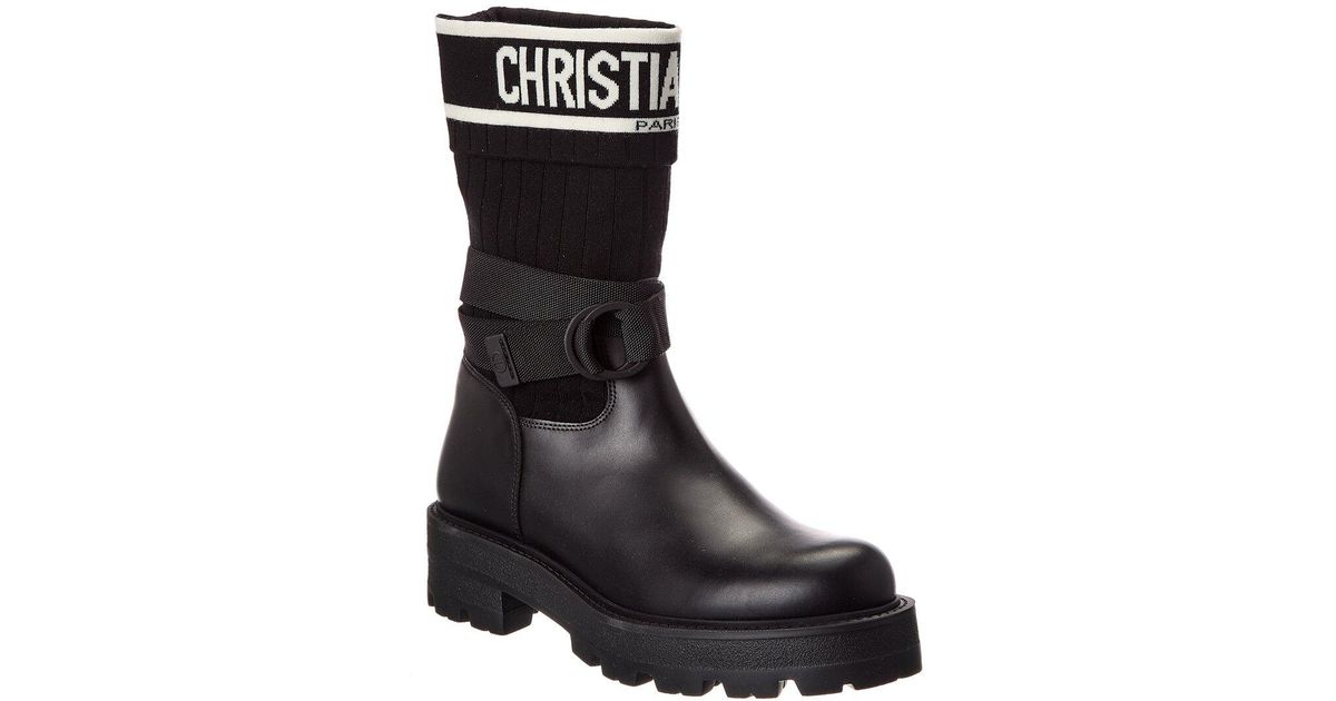 Dior D-Major Knit & Leather Boot in Black | Lyst