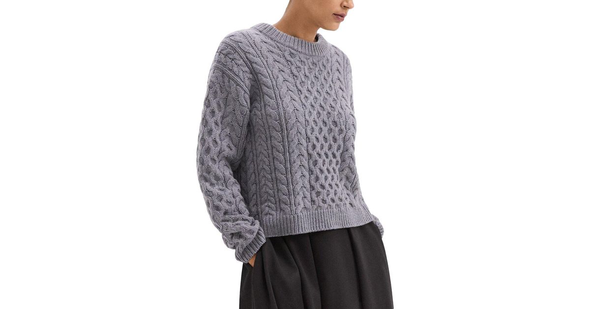 Theory Wool & Cashmere-Blend Aran Crewneck Sweater in Gray | Lyst