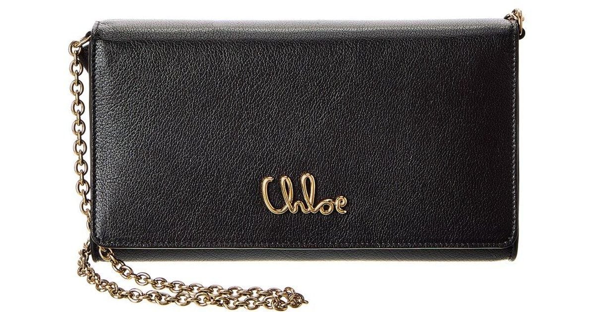 Chloé Iconic Leather Wallet On Chain in Black | Lyst