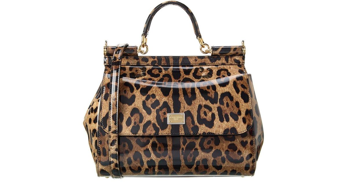 Dolce & Gabbana Kim Sicily Medium Patent Satchel in Brown | Lyst UK