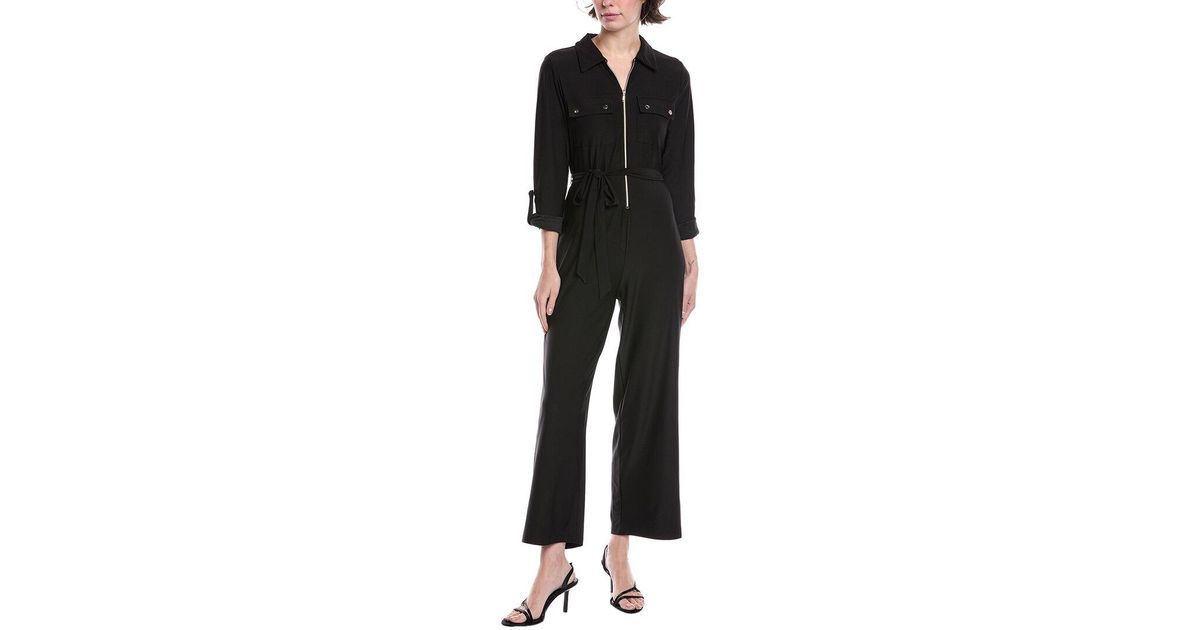 Sharagano Front Zip Jumpsuit in Black | Lyst UK