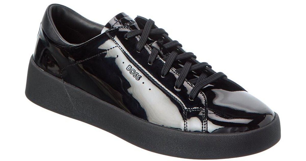 BOSS Belwar Leather Sneaker in Black for Men | Lyst
