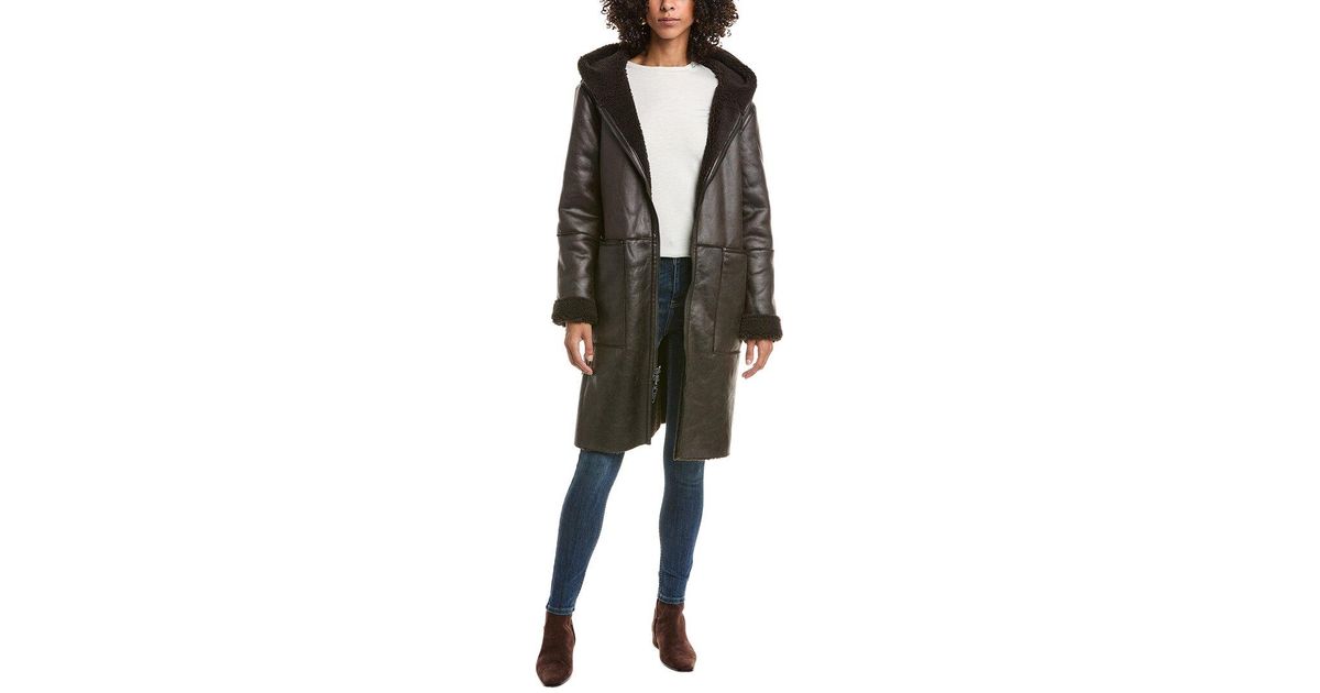 Frye Faux Shearling Duffle Coat in Black | Lyst UK