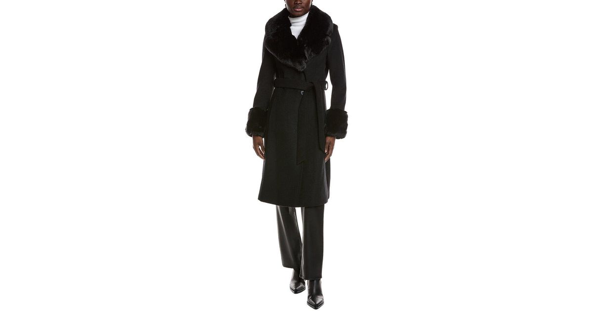 Via Spiga Belted Wool-Blend Coat in Black | Lyst