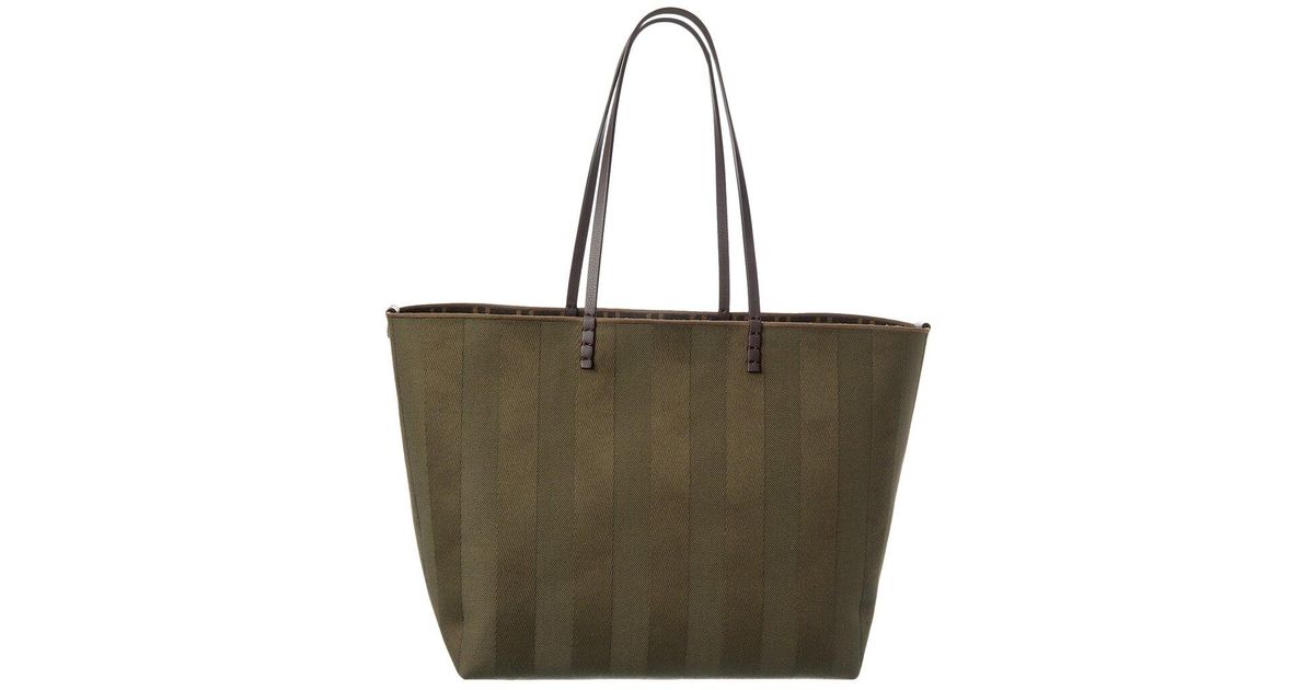 Fendi Roll Large Reversible Canvas & Leather Tote in Green | Lyst