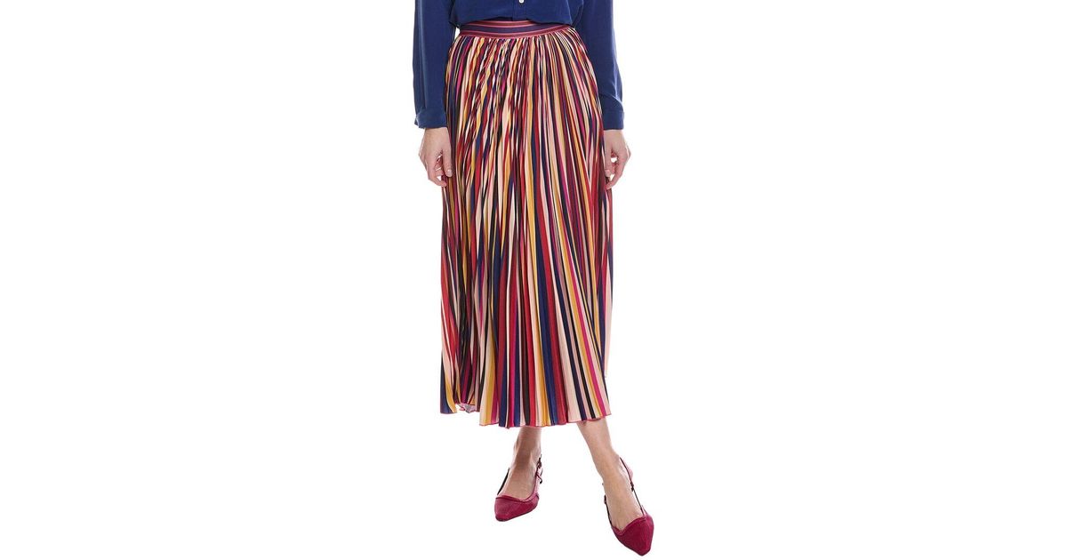 FARM Rio Diagonal Stripes Pleated Maxi Skirt in Red | Lyst