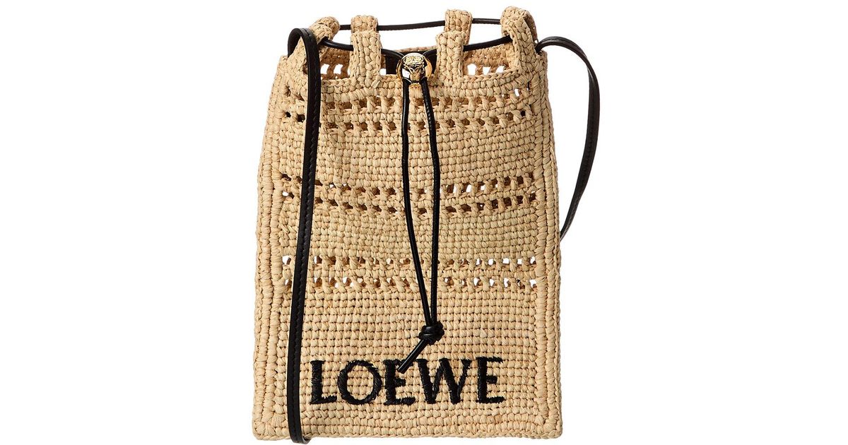 Loewe Drawstring Pocket Raffia & Leather Crossbody in Metallic | Lyst
