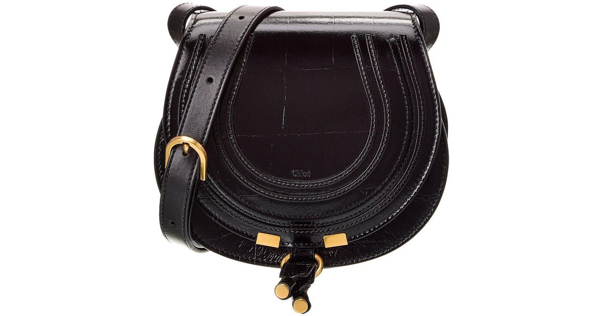Chloé Marcie Small Embossed Leather Saddle Bag in Black | Lyst