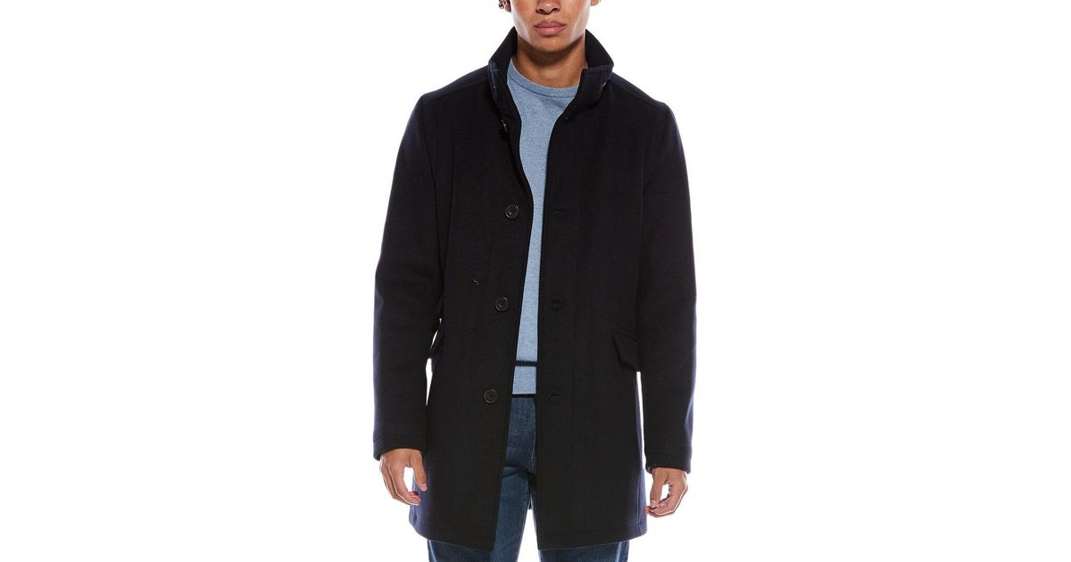Kenneth Cole Wool-Blend Melton Coat in Black for Men | Lyst UK