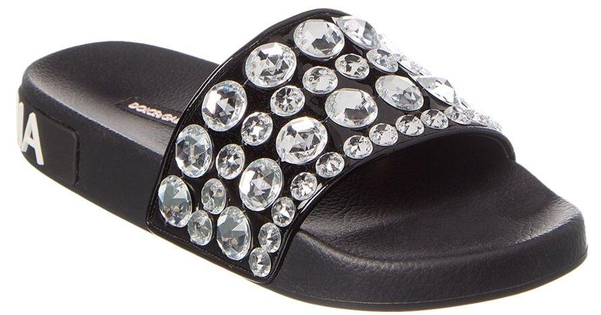 Dolce & Gabbana Crystal Embellished Rubber Slide in Black | Lyst