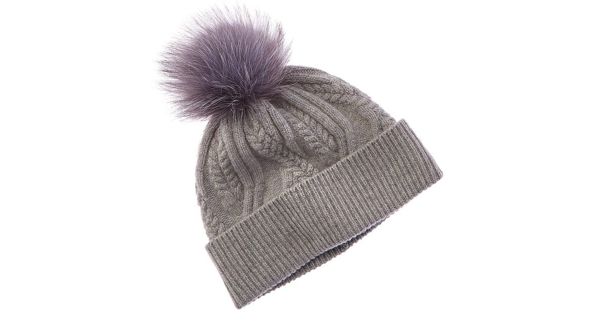 Amicale Cashmere Winding Cable Cuff Wool & Cashmere-Blend Hat in Gray ...