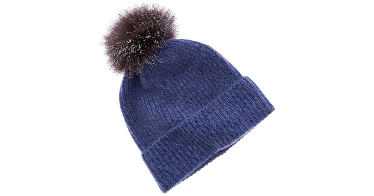 Amicale Cashmere Rib Knit Cashmere Hat in Blue | Lyst UK