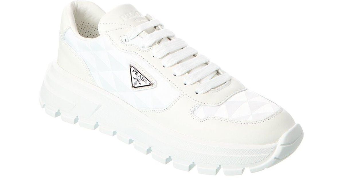 Prada Prax 01 Re-Nylon & Leather Sneaker in White | Lyst