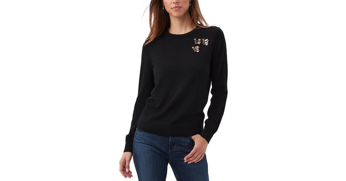 Trina Turk Queen B Wool Crewneck Sweater in Black | Lyst