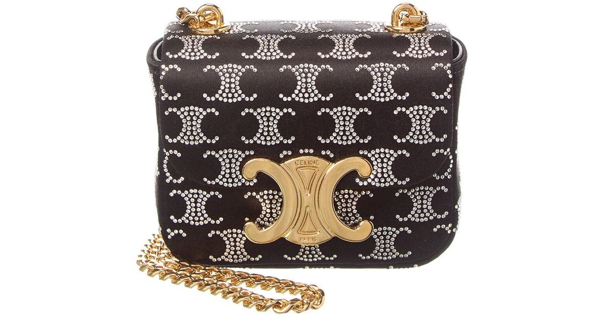 Celine Chain Claude Mini Satin Shoulder Bag in Black | Lyst