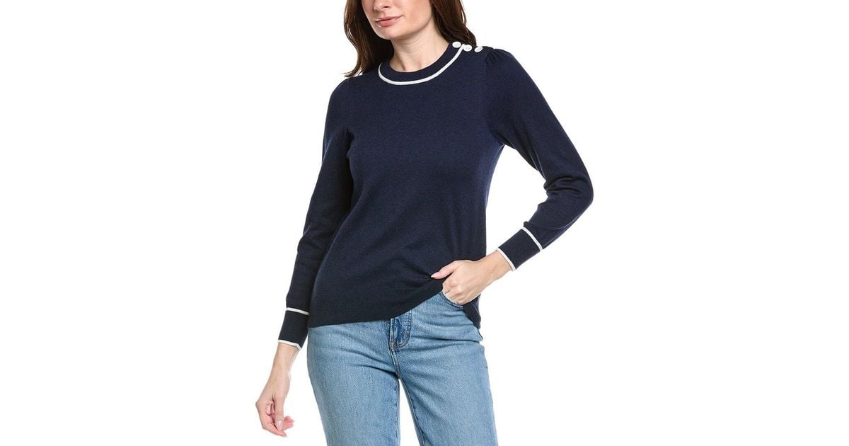Hannah Rose Button Shoulder Cashmere-Blend Sweater in Blue | Lyst UK
