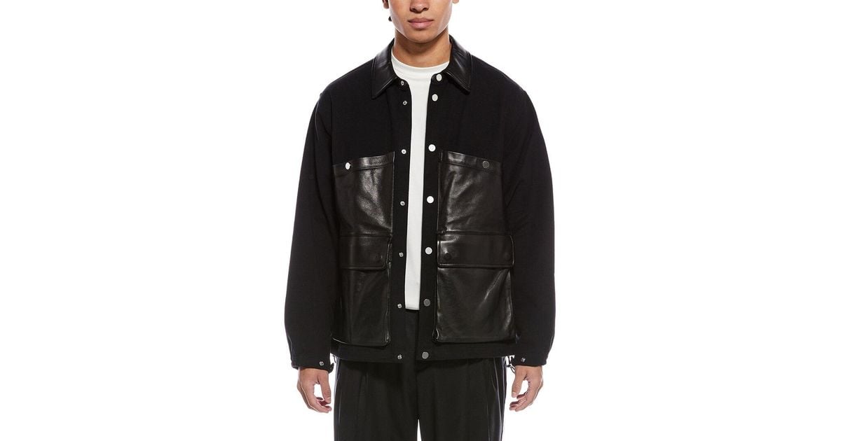 Helmut Lang Leather-Trim Hunting Coat in Black for Men | Lyst UK