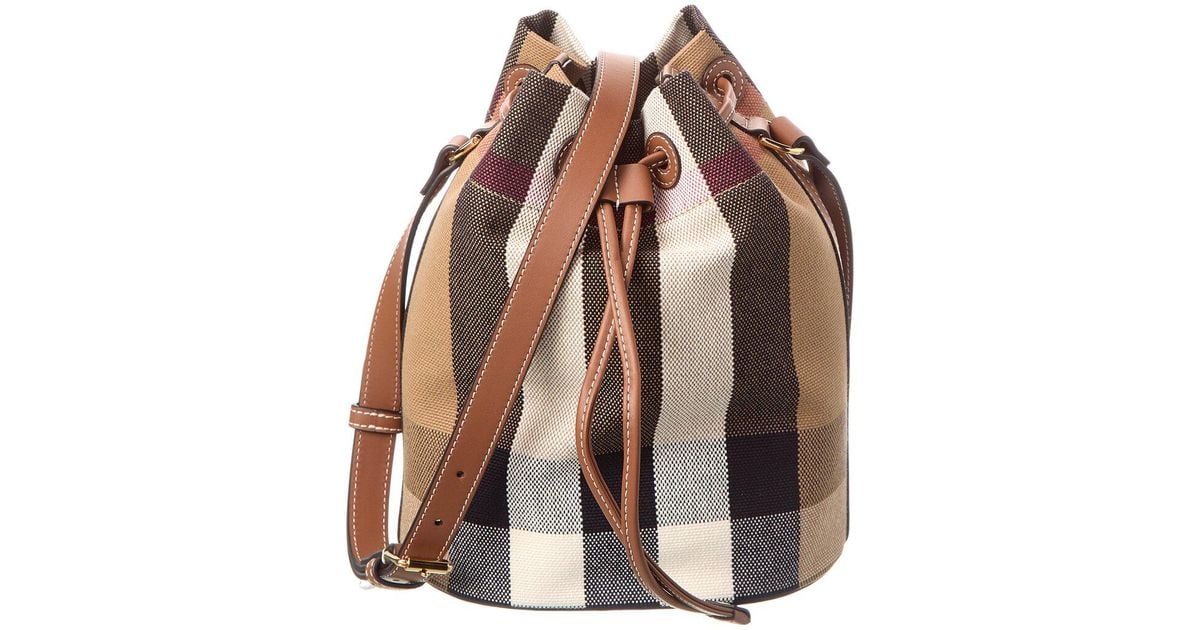 Burberry Check Canvas & Leather Bucket Bag in Brown | Lyst