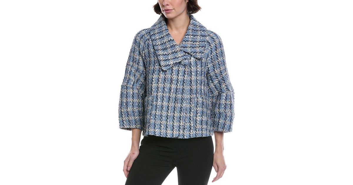 NVLT Oversized Knit Bomber Jacket in Blue | Lyst