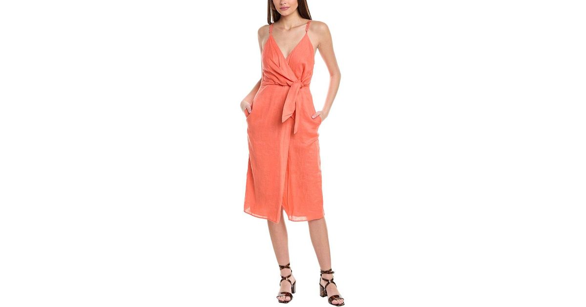 Reiss Esme Linen Midi Dress in Red | Lyst