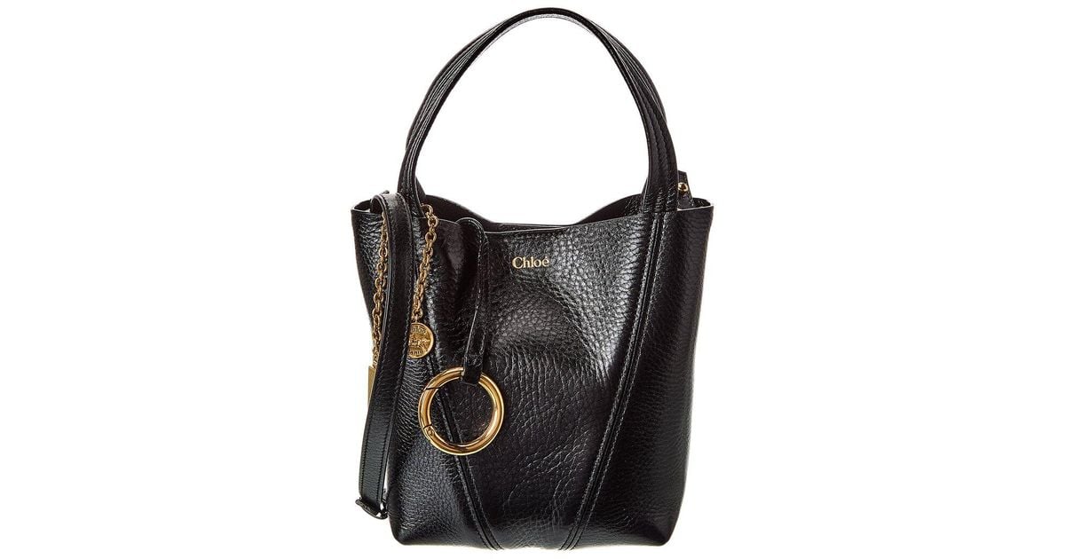Chloé Spin Small Leather Bucket Bag in Black | Lyst