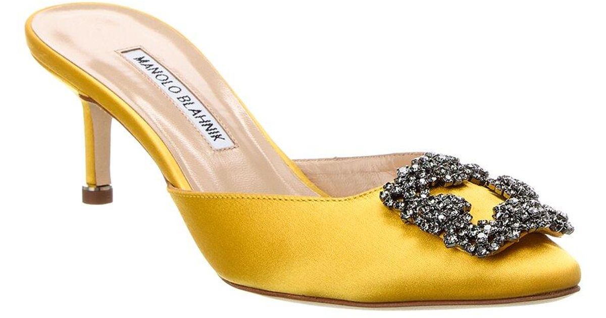 Manolo Blahnik Hangisimu 50 Satin Mule in Yellow | Lyst