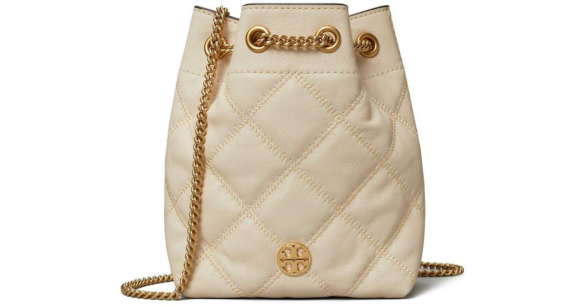 Tory Burch Willa Small Leather Drawstring Bag in Natural | Lyst