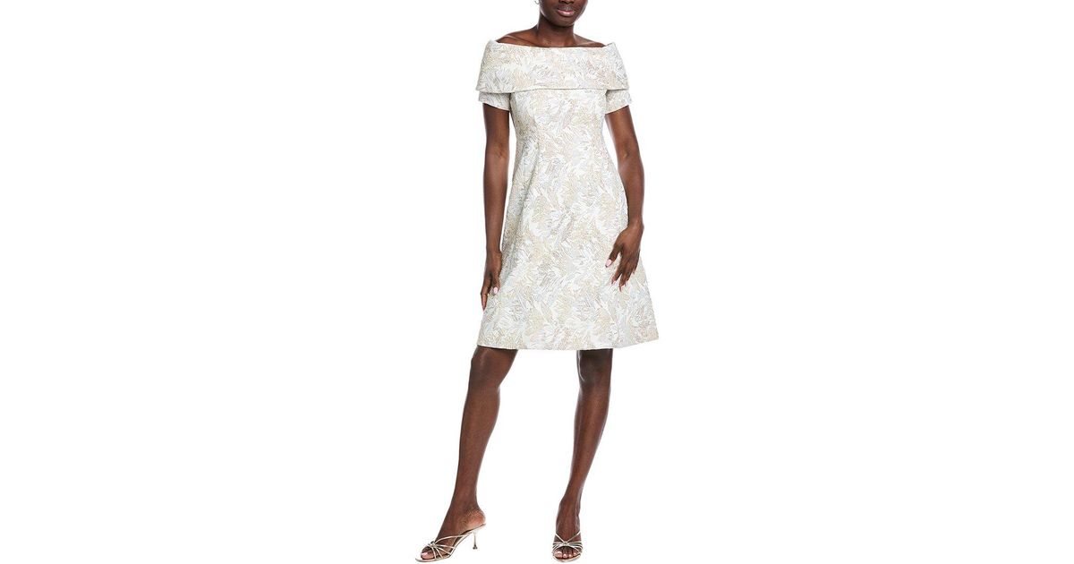 Teri Jon Metallic Jacquard Mini Dress in Natural | Lyst