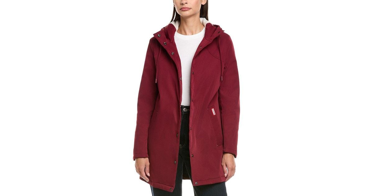 HUNTER Billie Hooded Rain Coat in Red | Lyst UK