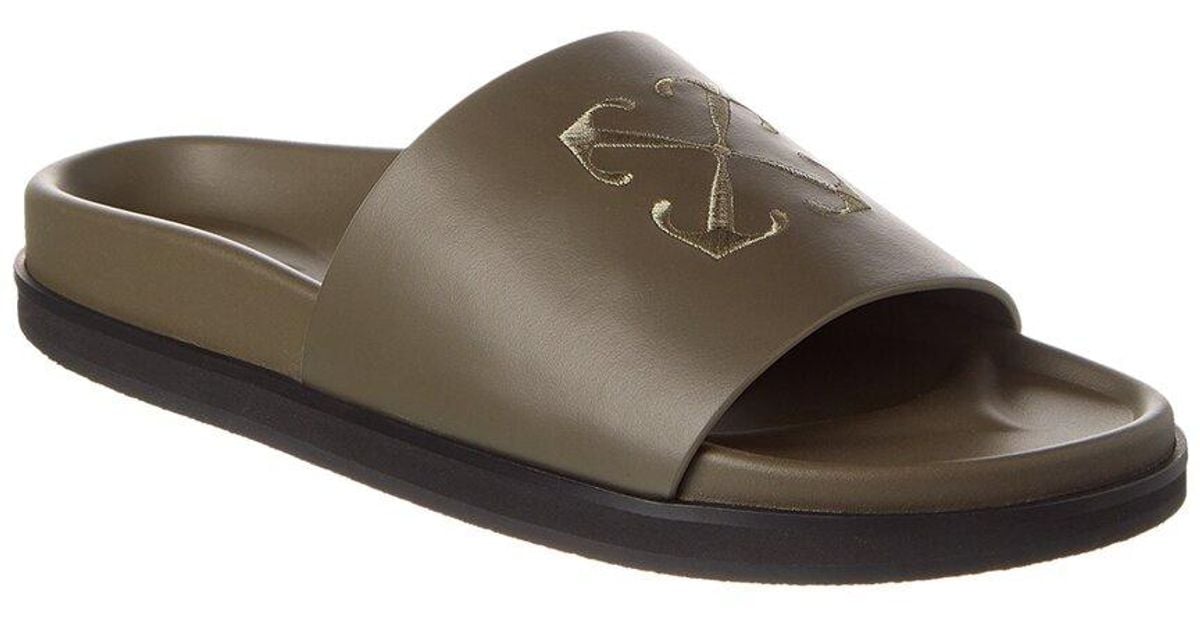Off-White c/o Virgil Abloh Off-whitetm Pool Time Leather Slide in Brown ...