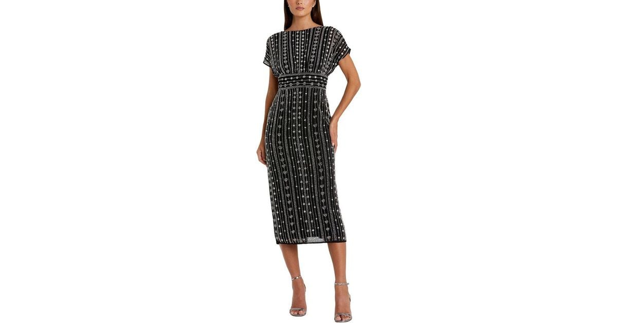 Mac Duggal Cap Sleeve Empire Waist Sheath Midi Dress in Black | Lyst UK
