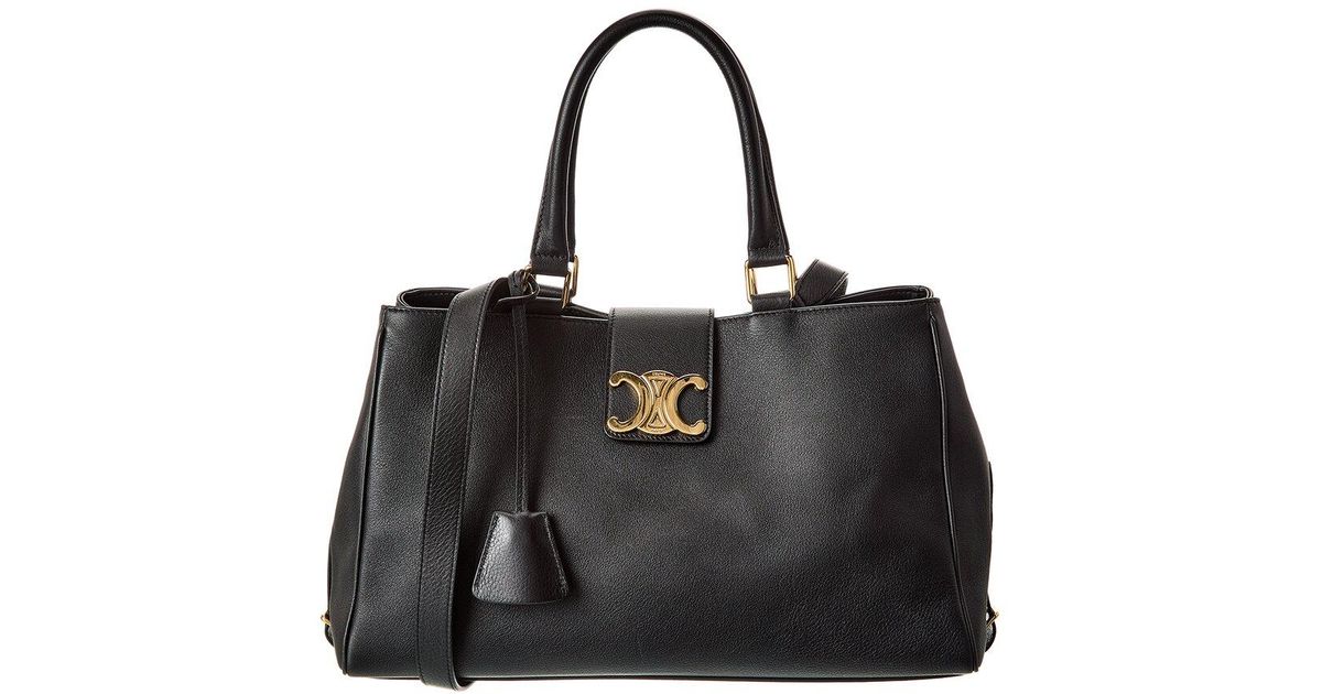 Celine Appoline Medium Leather Tote in Black | Lyst
