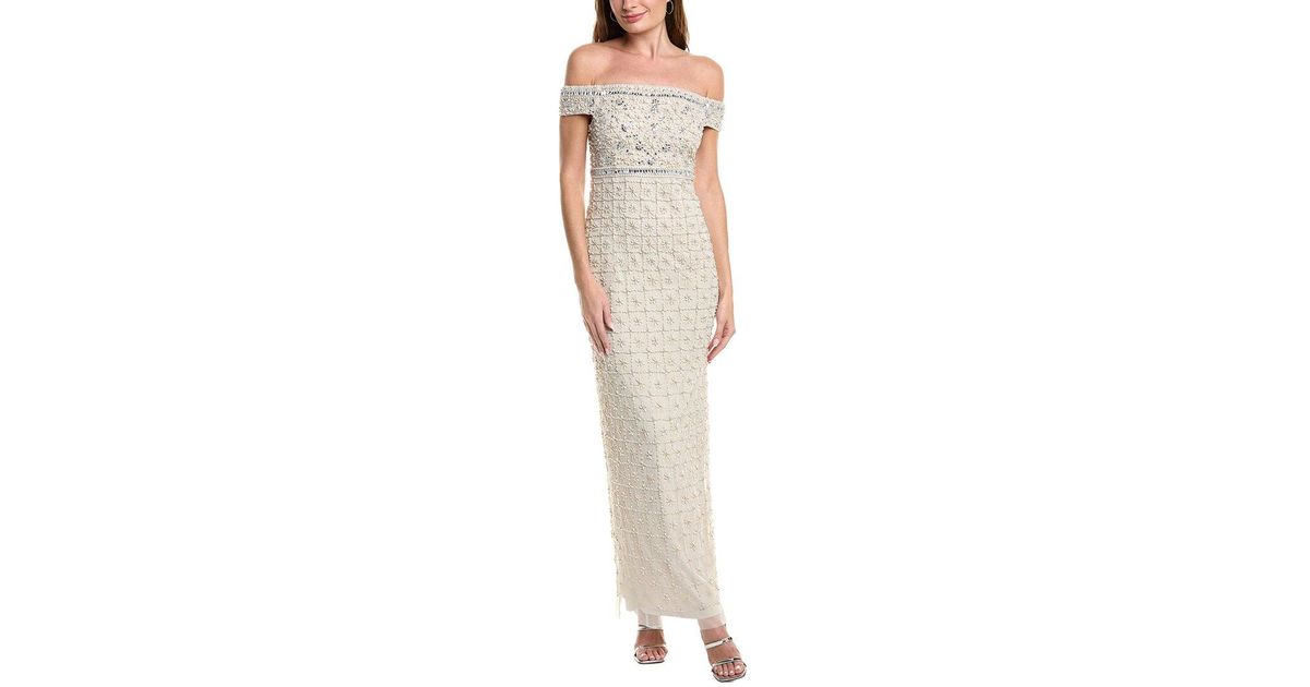 Adrianna Papell Bead Pearl Column Dress in White | Lyst