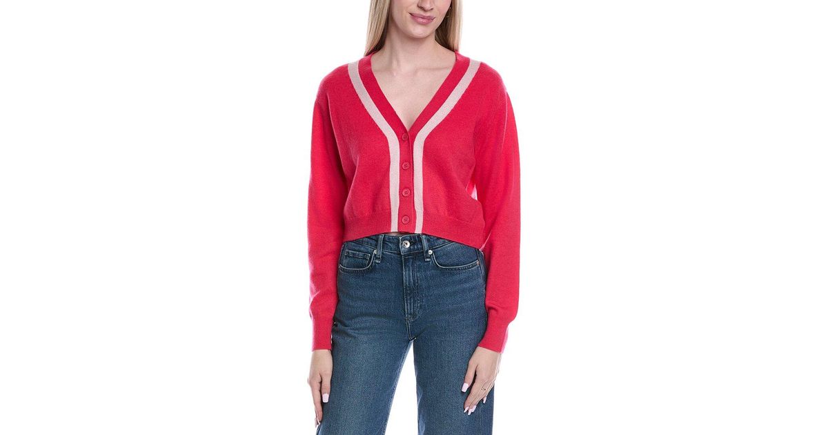 Brodie Cashmere Lurex Trim Wool & Cashmere-Blend Cardigan in Red | Lyst UK