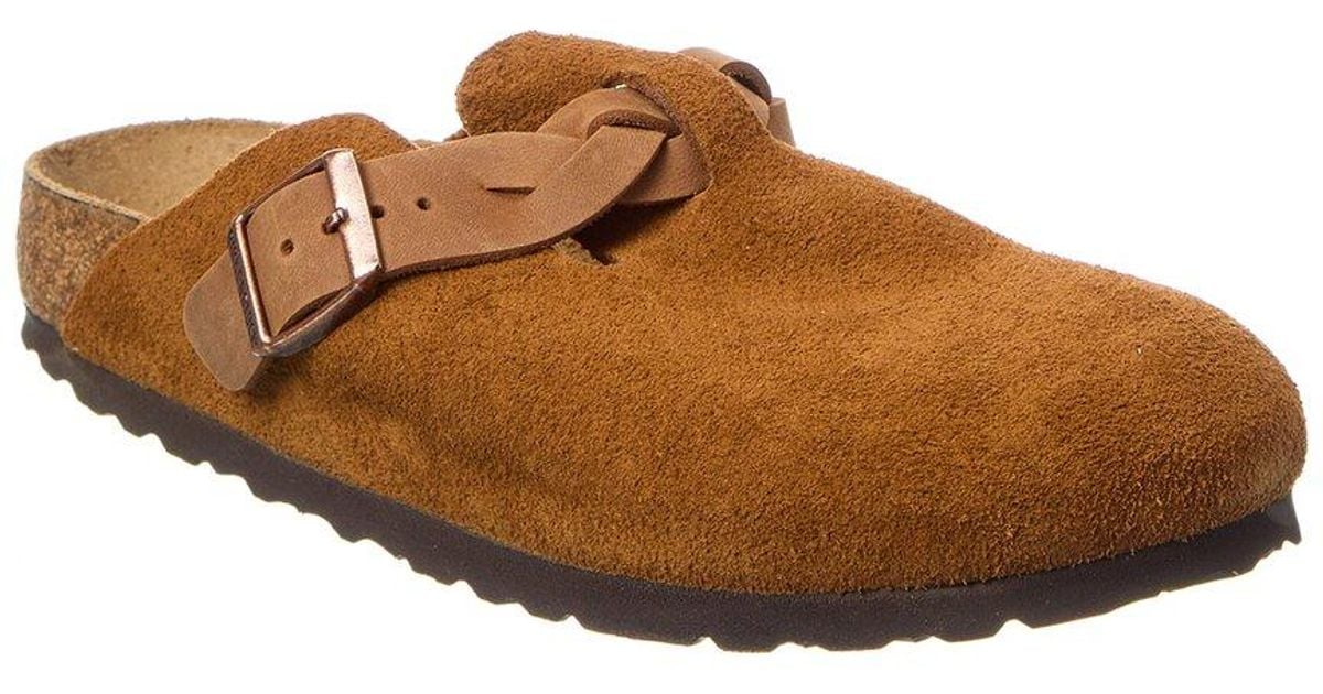 Birkenstock Boston Braided Narrow Suede Clog in Brown | Lyst