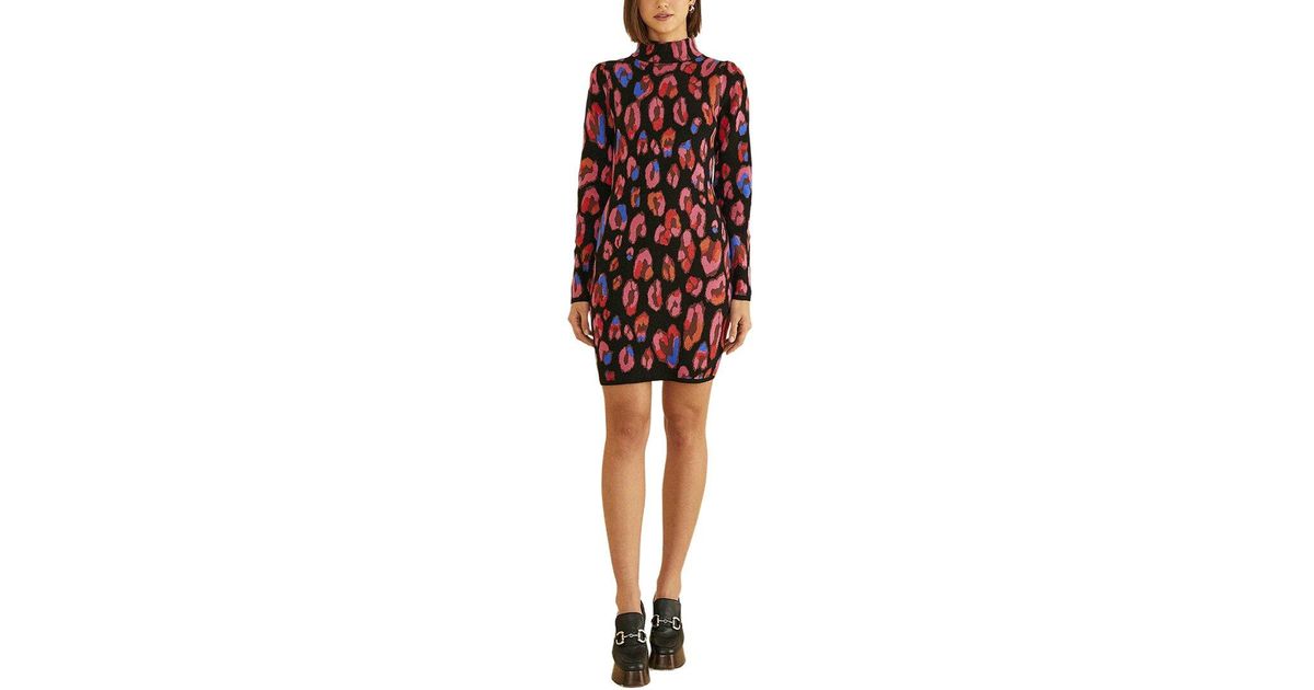 FARM Rio Iridescent Leopards Cut Out Knit Mini Dress in Red | Lyst UK