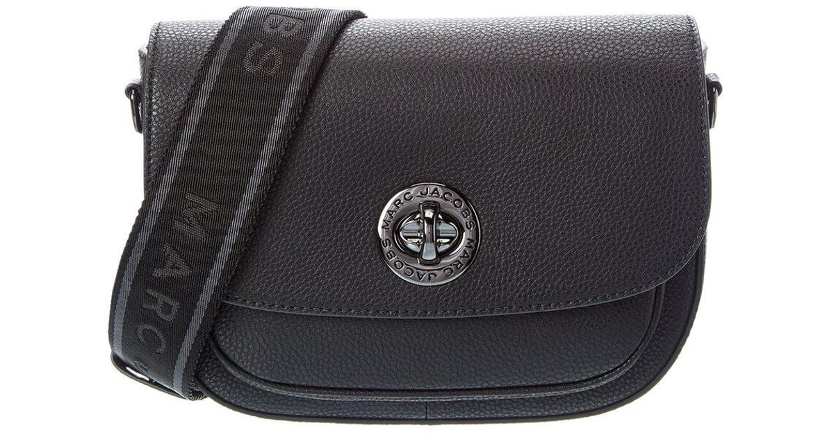 Marc Jacobs Dtm Signet Turnlock Leather Saddle Bag in Black | Lyst