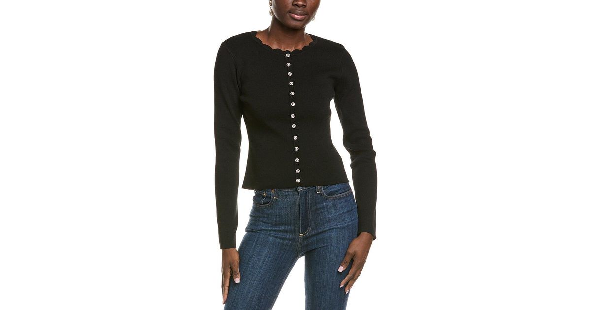 Endless Rose Scalloped Accent Split Long Cardigan in Black | Lyst UK