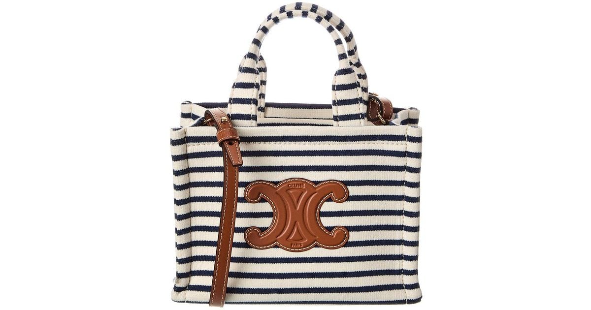 Celine Dnu Pack Mini Cabas Striped Triomphe Canvas & Leather Tote in ...