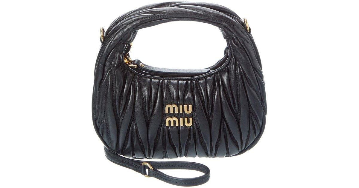 Miu Miu Wander Mini Matelasse Leather Hobo Bag in Black | Lyst