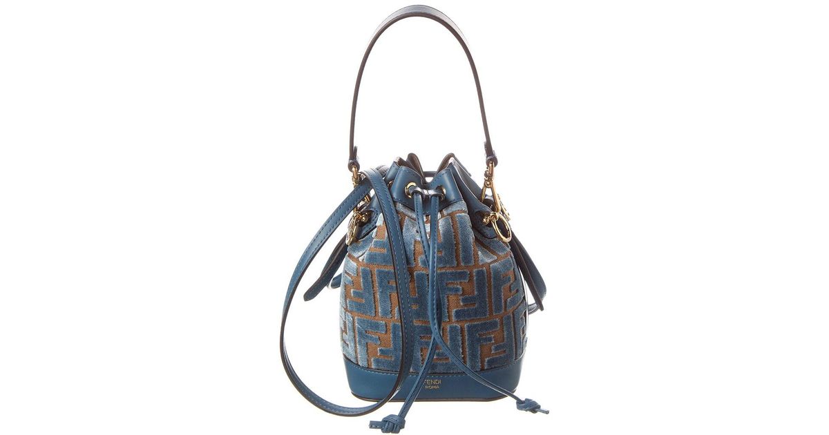 Fendi Mon Tresor Mini Ff Velvet & Leather Bucket Bag in Blue | Lyst