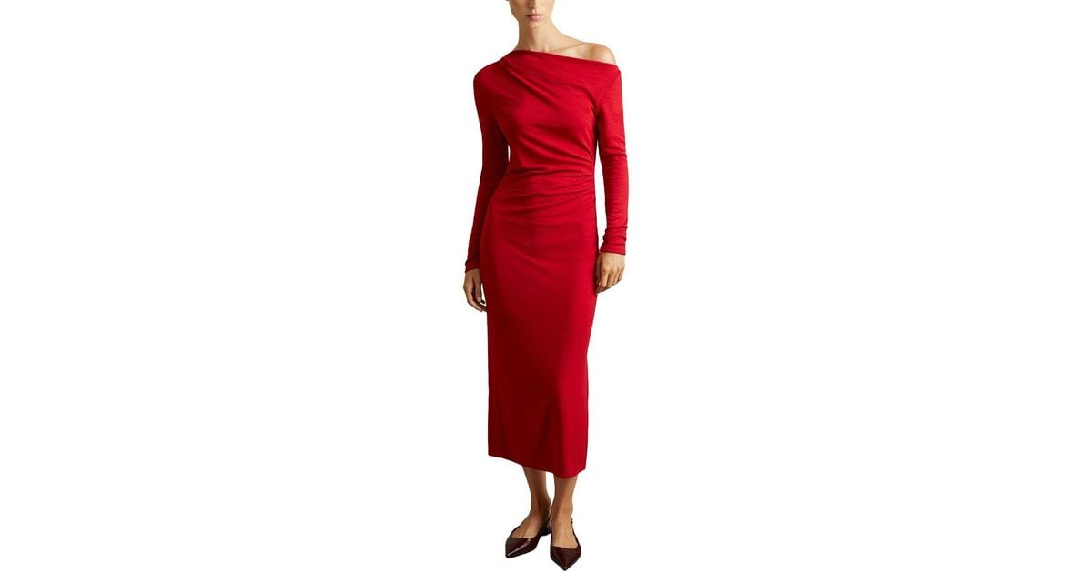 Reiss Becky Fitted Jersey Midi Dress in Red | Lyst