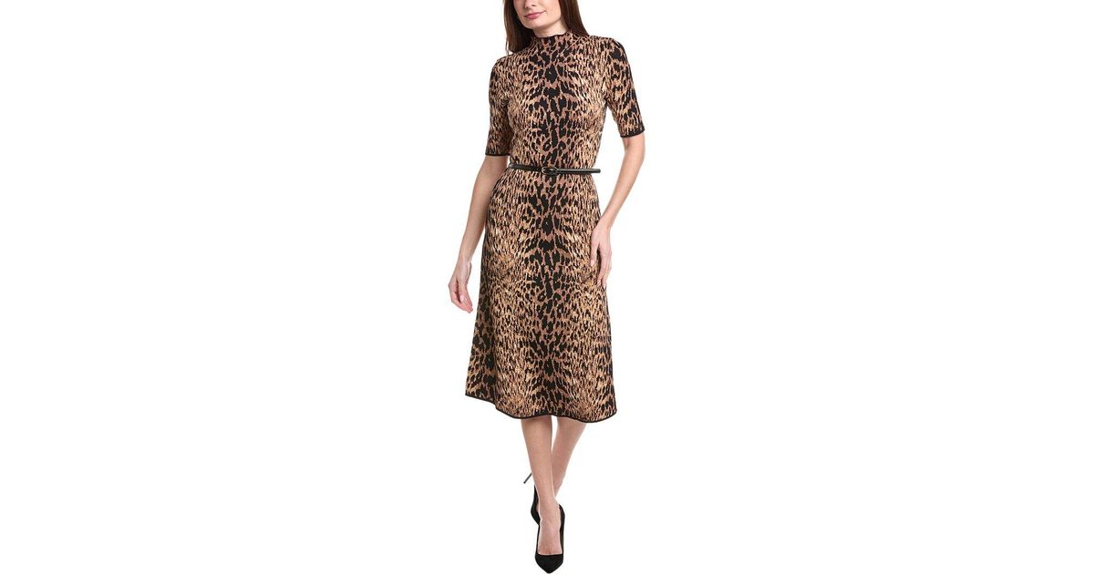 Tahari Animal Jacquard Midi Dress in Brown | Lyst