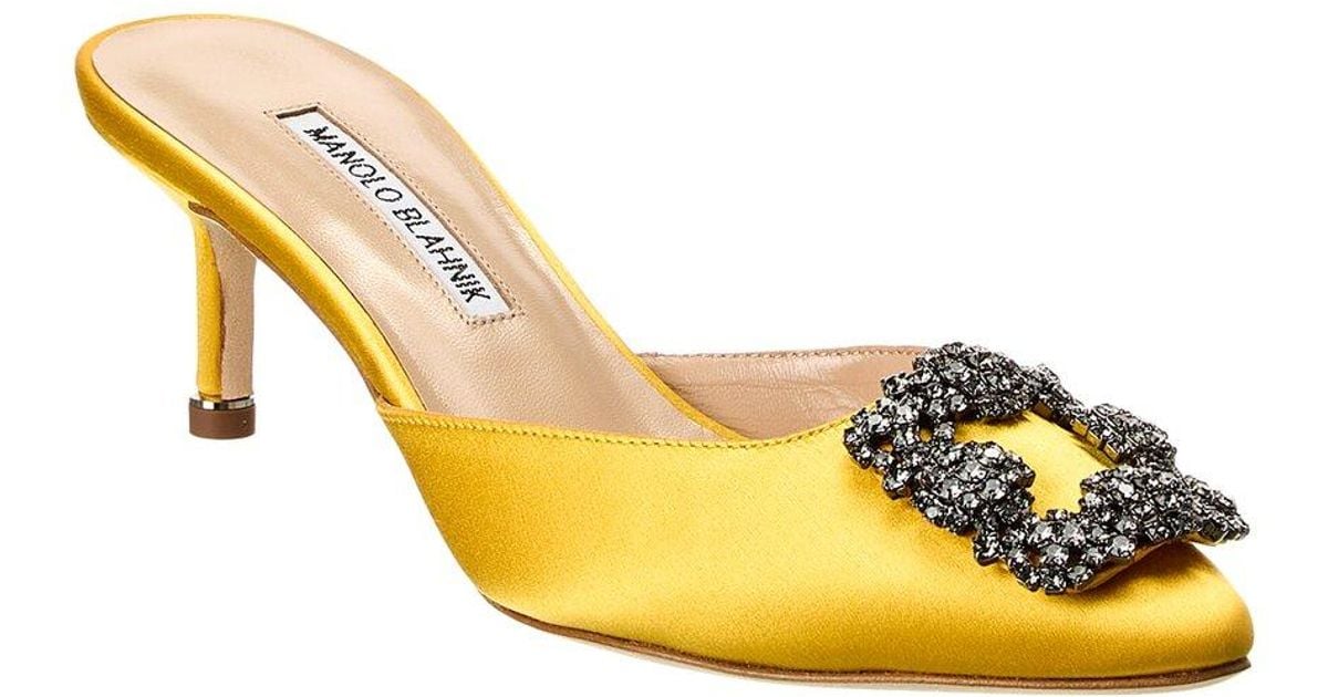 Manolo Blahnik Hangisimu 50 Satin Mule in Yellow | Lyst