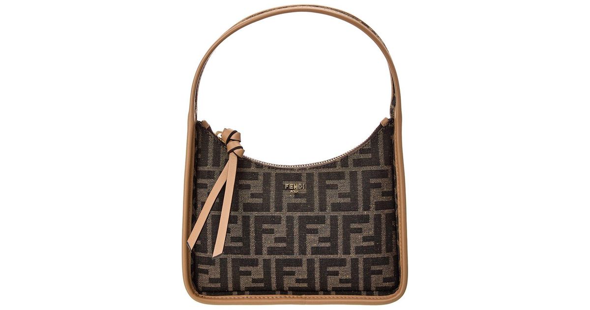 Fendi Fendessence Mini Ff Canvas & Leather Hobo Bag in Brown | Lyst