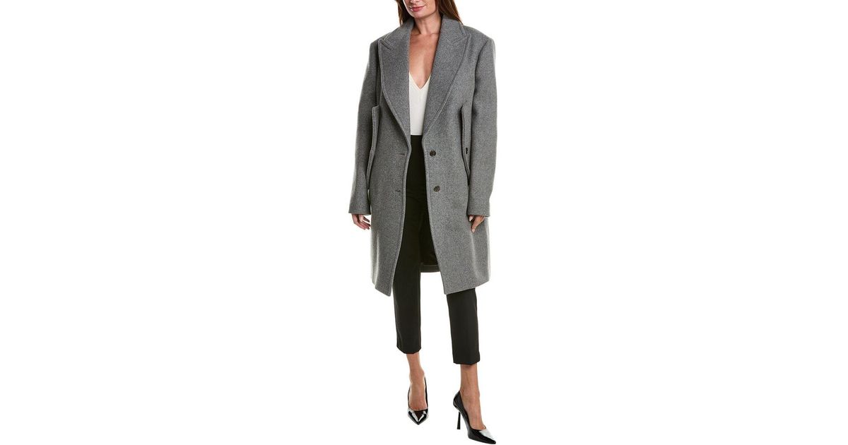 Michael Kors Reefer Slit Sleeve Wool Coat in Grey | Lyst UK