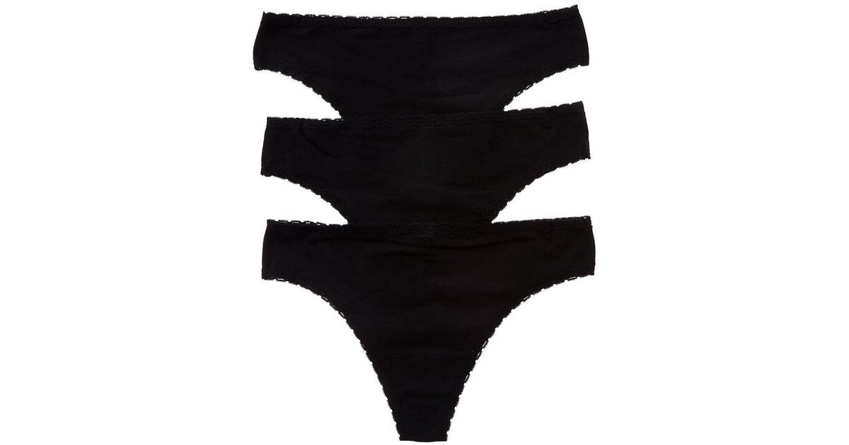 Skarlett Blue Set Of 3 Adorned Cotton Thong in Black | Lyst